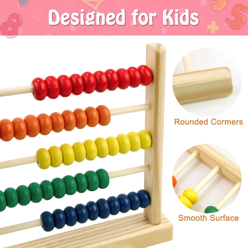 ZCtron Wooden Abacus for Kids Math - 50 Beads Counting Toy, Multi-Color ...