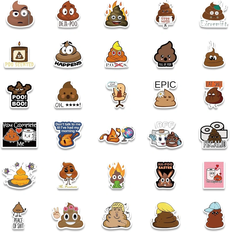 ZCtron 60PCS Funny Poop Stickers, Cute Cartoon Spoof Stickers Poop ...