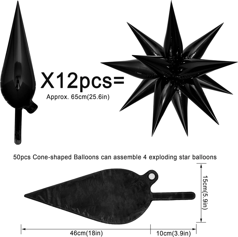 ZCtron 50Pcs Black Starburst Cone Mylar Balloons,Explosion Star Foil ...
