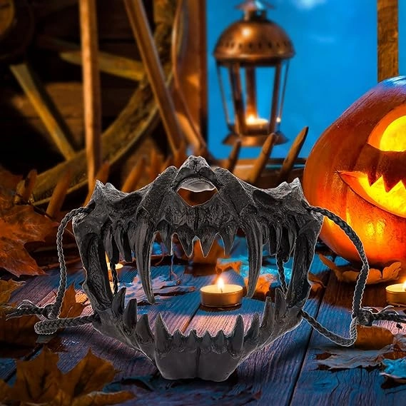 Guo Japanese Halloween Mask Resin Mask Half Face Skull Scary Mask ...