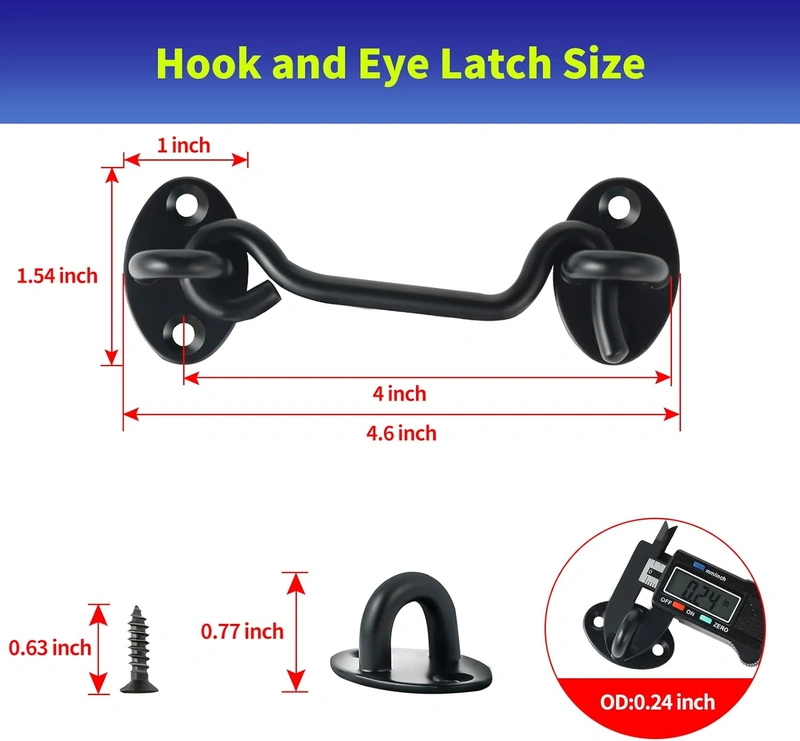 ZCtron 4" Hook and Eye Latch 6-Pack,Heavy Duty Solid Stainless Steel ...