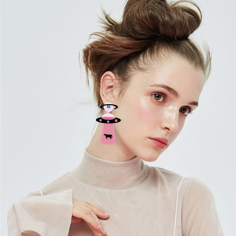 Guo Unique Cute UFO Spaceship Alien Acrylic Dangle Earrings Funny ...