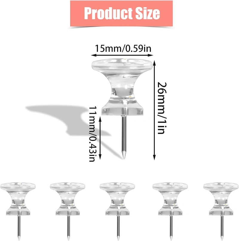 ZCtron 100pcs Large Push Pins,Clear Plastic Push Pins Thumb Tacks ...