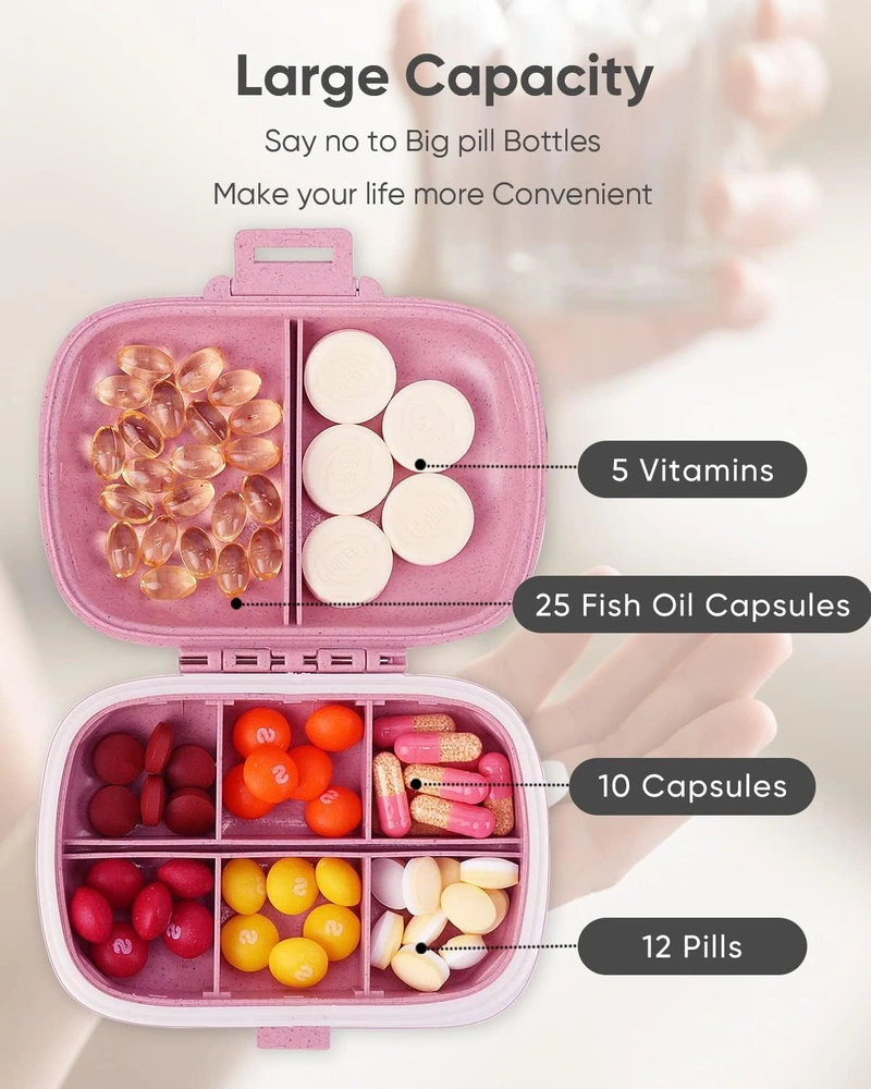 Guo Daily Pill Organizer, 8 Compartments Portable Pill Case, Pill Box ...