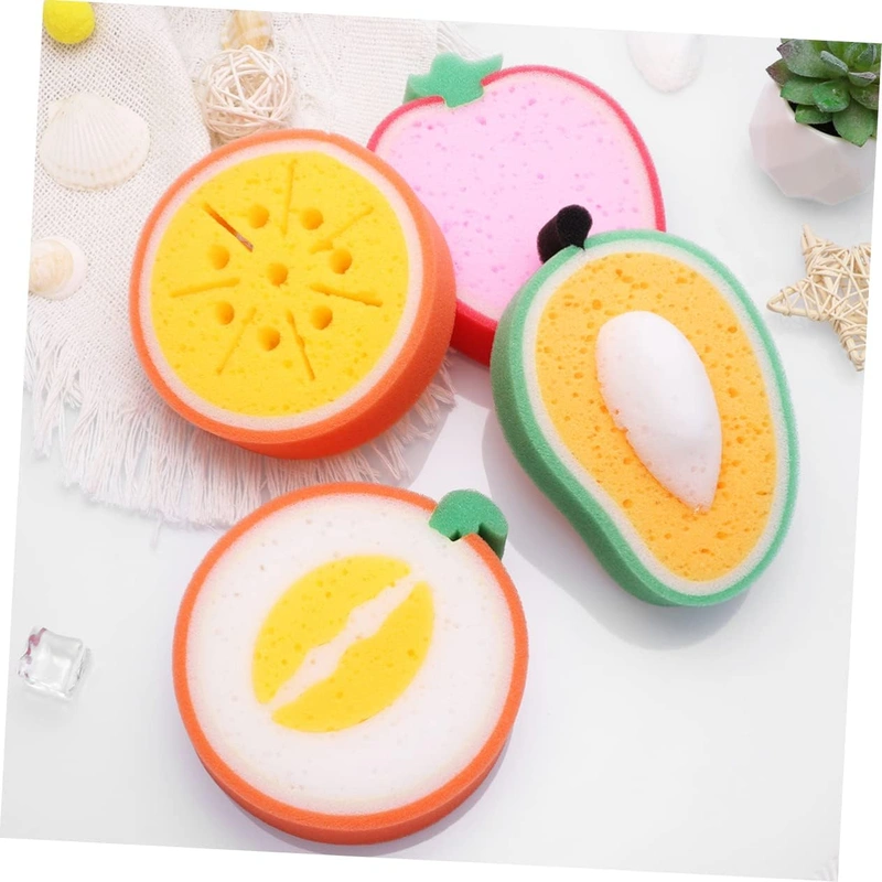 Guo Pack of 4 Bath Sponges Foaming Bath Sponge Cute Fruit Shape Kids ...