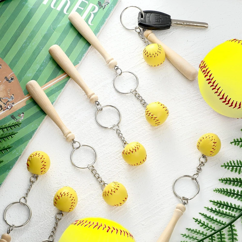 ZCtron Softball Keychain Mini Wooden Bat Softball Keyring Softball ...