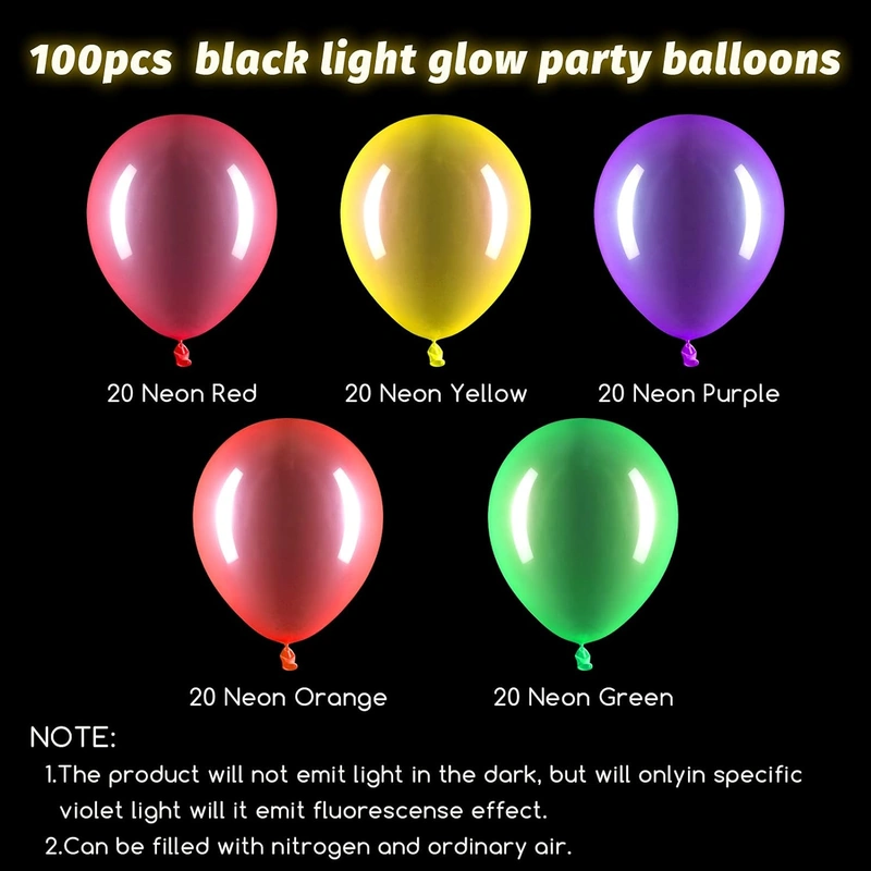 Guo 100 Pieces Neon Party Balloons Neon Fluorescent Balloons UV Neon ...