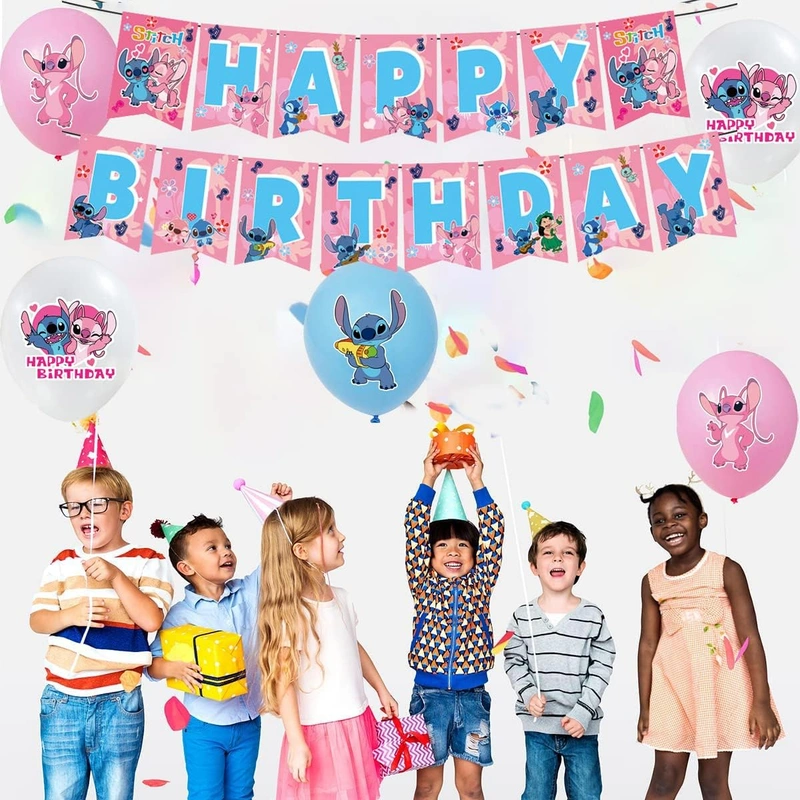 Guo Pink Stitch Party Birthday Supplies, Cartoon Stitch Theme Party ...