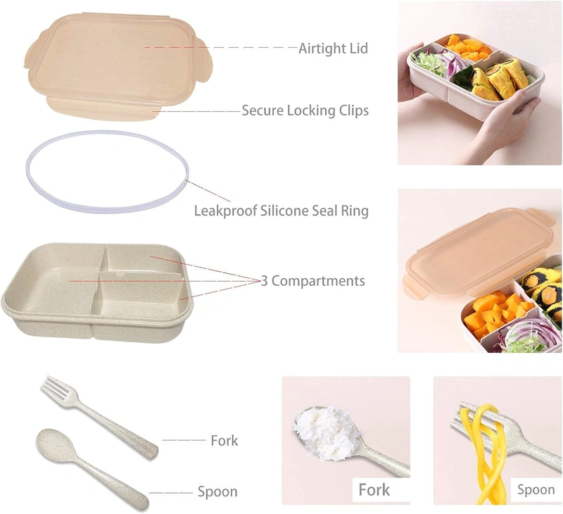 Guo Bento Box, 3 Compartment Japanese Lunch Box Reusable Lunch Dinner ...