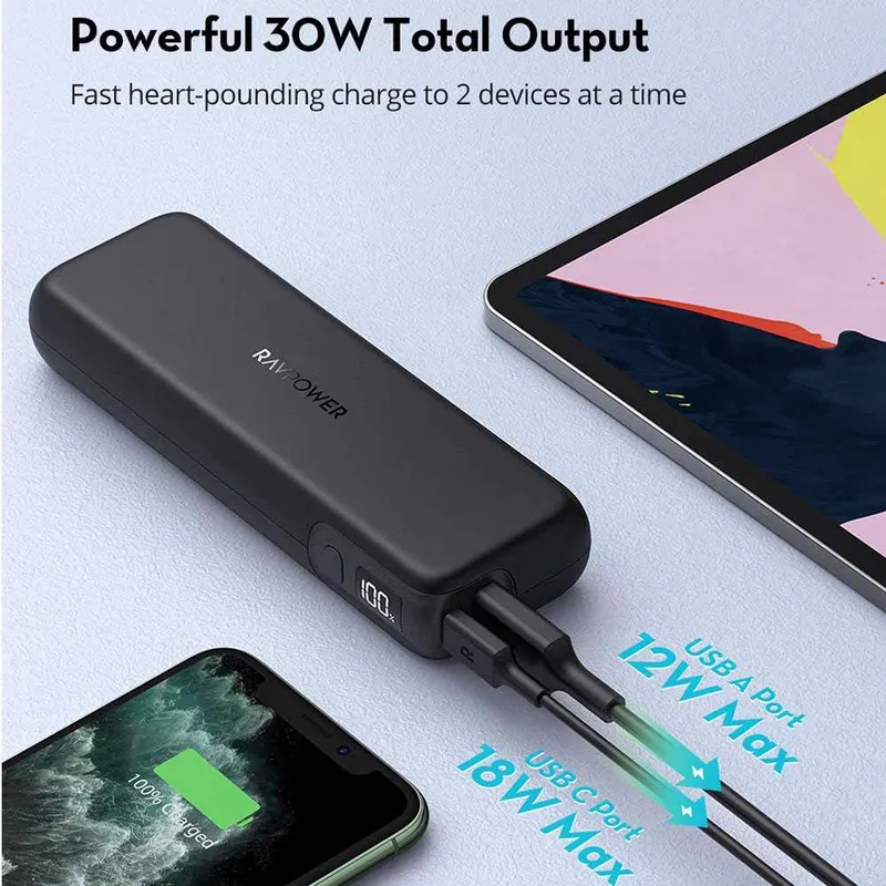RAVPower 18W 15000mAh Pioneer Power Bank With USB Type -C Black RP ...