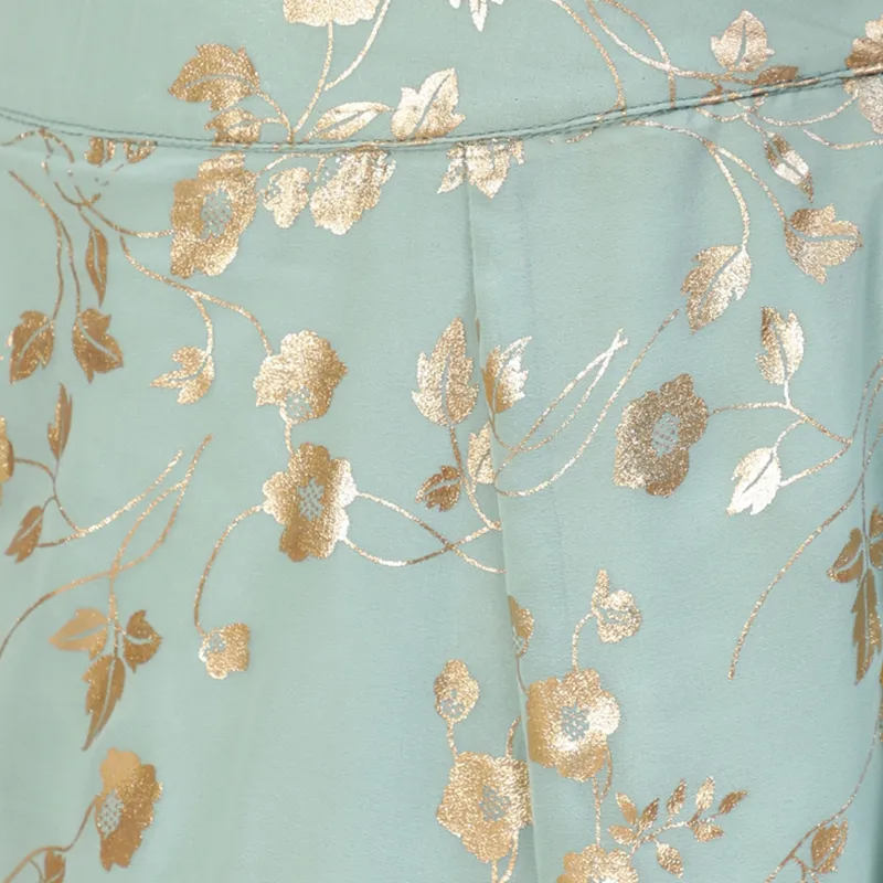 Aks Couture Women's Sea Green Gold Foli Printed Lehenga Choli With Ruffle Dupatta, S | Wholesale ...