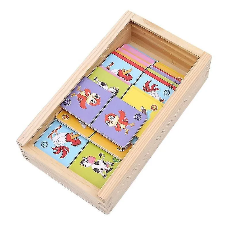 Wooden Domino Fruit Animal Recognize Blocks Dominoes Games Jigsaw ...