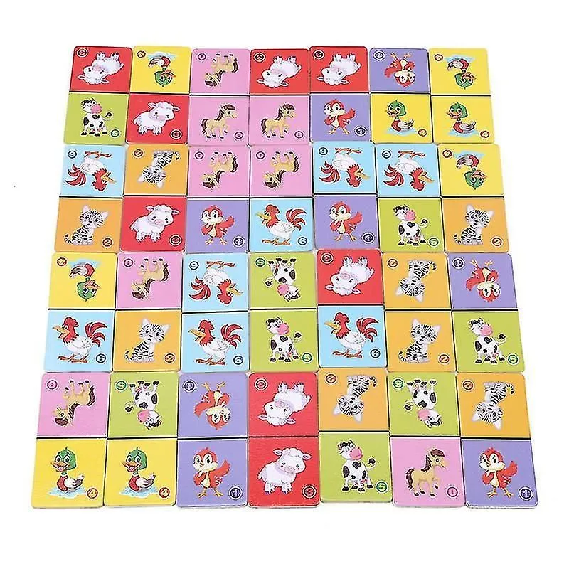 Wooden Domino Fruit Animal Recognize Blocks Dominoes Games Jigsaw ...