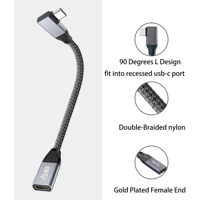 Short Usb-C Female To Male Cable, 1.6ft Usb Type C Extension Cord, Usb ...
