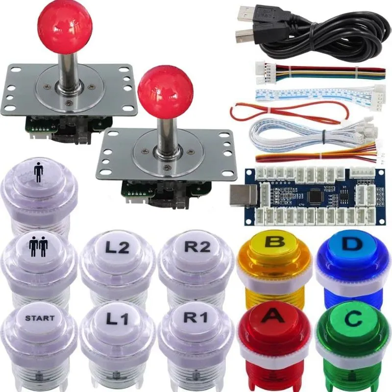 Ota 2 Player Arcade Game Diy Kit Arcade Usb Encoder Zero Delay Fighting Joystick Controller Red ...