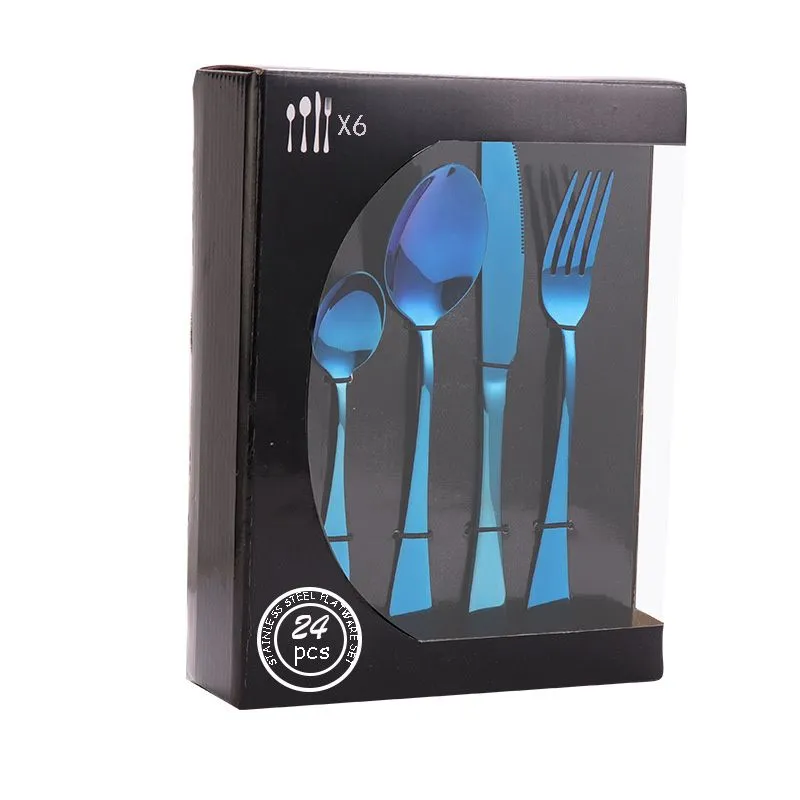 Tableware Gift Box Set Color Stainless Steel Knife Fork Spoon Set Blue ...