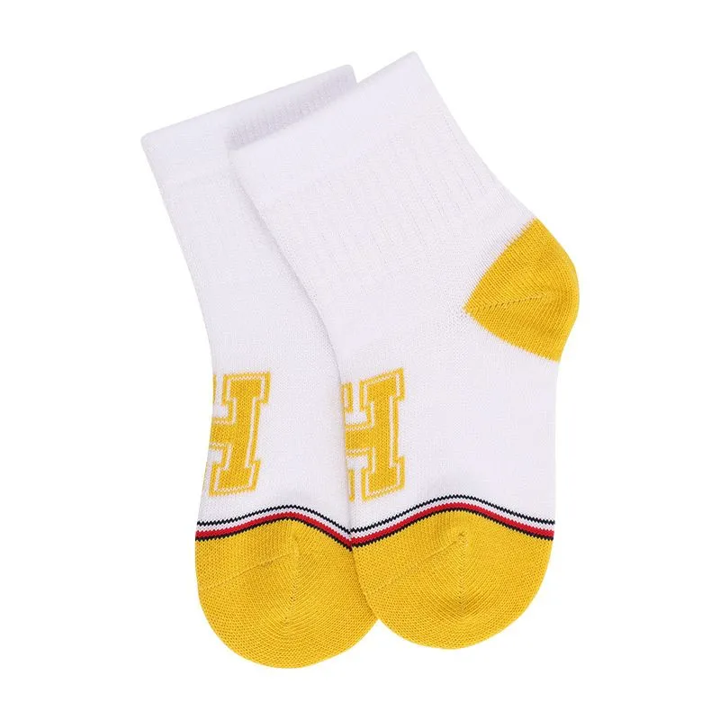 Boys And Girls Middle And Short Tube Socks White Yellow 20-22Cm ...