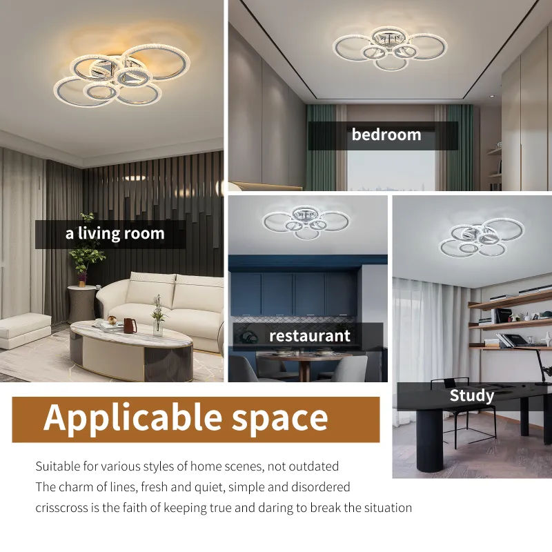 xiaoyu 72W LED Ceiling Light 6400LM Chrome Color 6 Ring Lighting ...