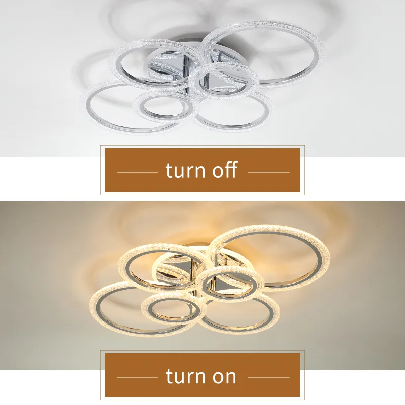 xiaoyu 72W LED Ceiling Light 6400LM Chrome Color 6 Ring Lighting ...