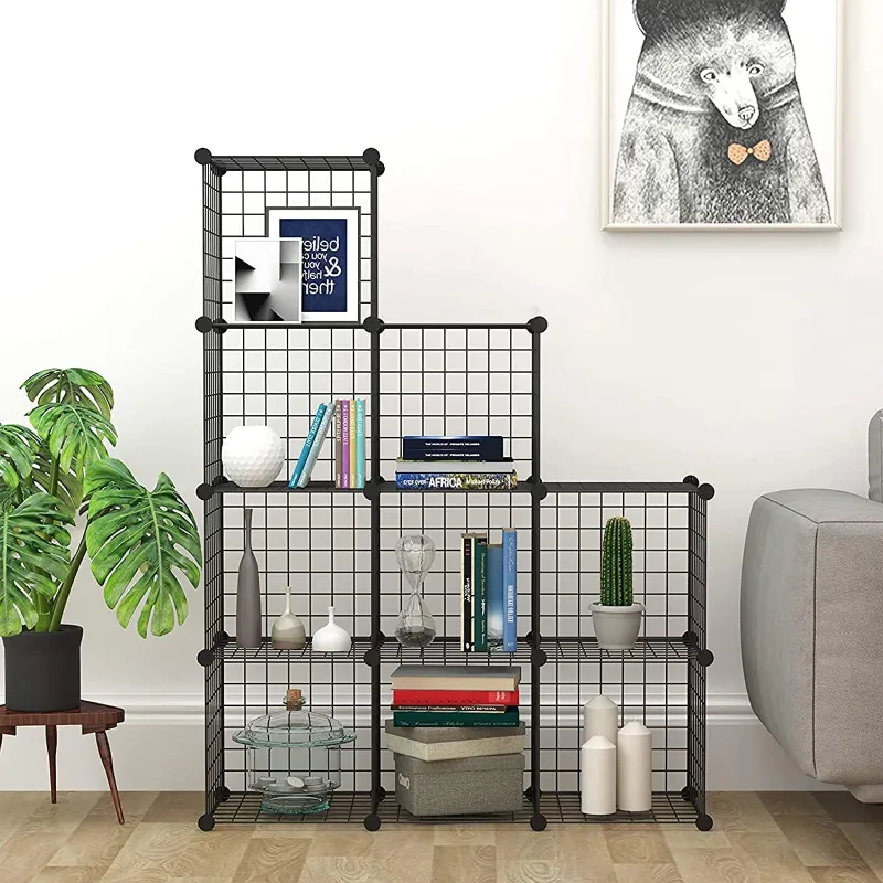 9-Cube Metal Grids Storage Shelves, Black, 36.6 x 12.4 x 48.4 Inches ...